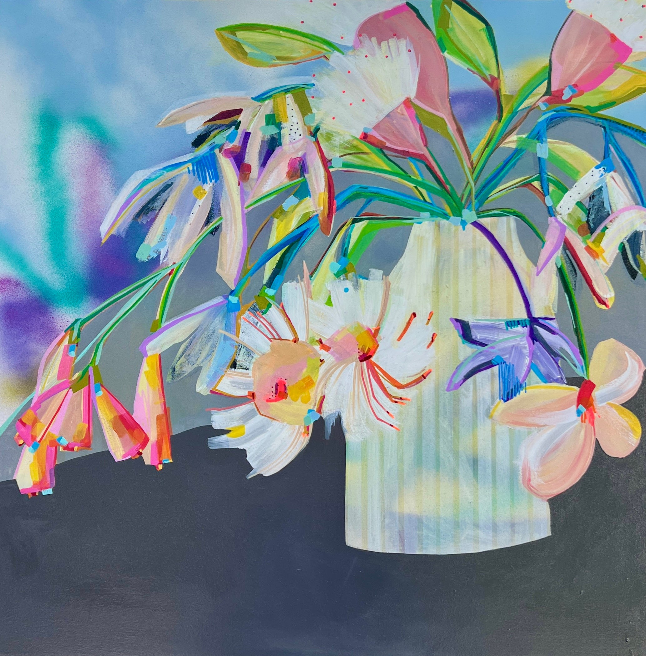 An Artist Bouquet Collection. Gumnuts in stripe vase | Renee Goulding Art